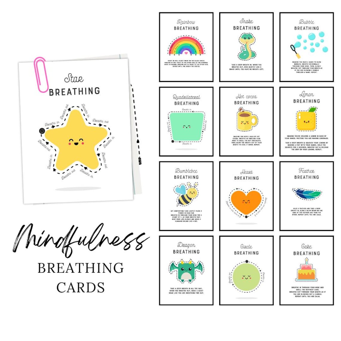 Mindfulness Breathing Cards for Kids Finger Breathing Calming Corner ...
