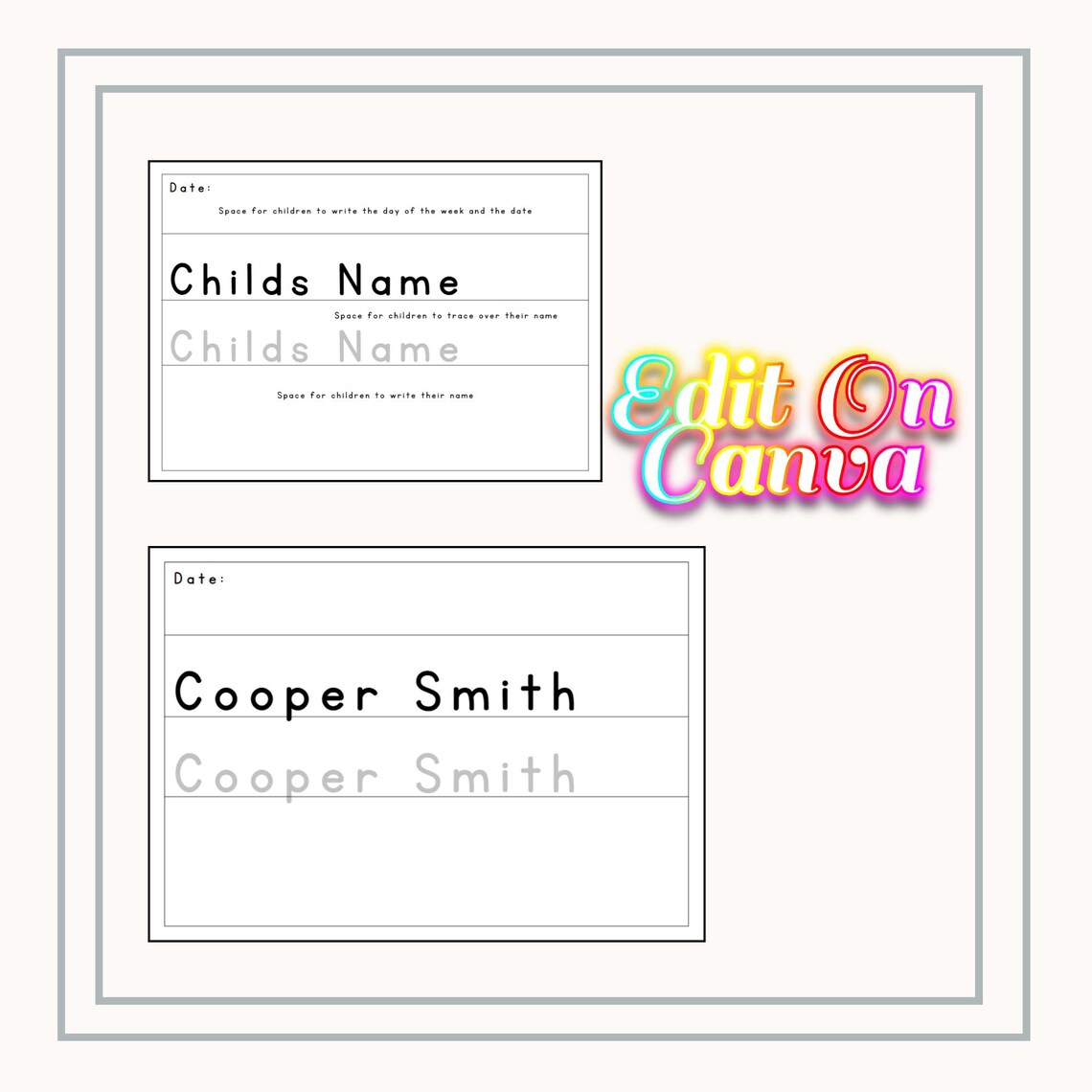 Name Writing Books, Editable in Canva, Practice Handwriting Preschool ...