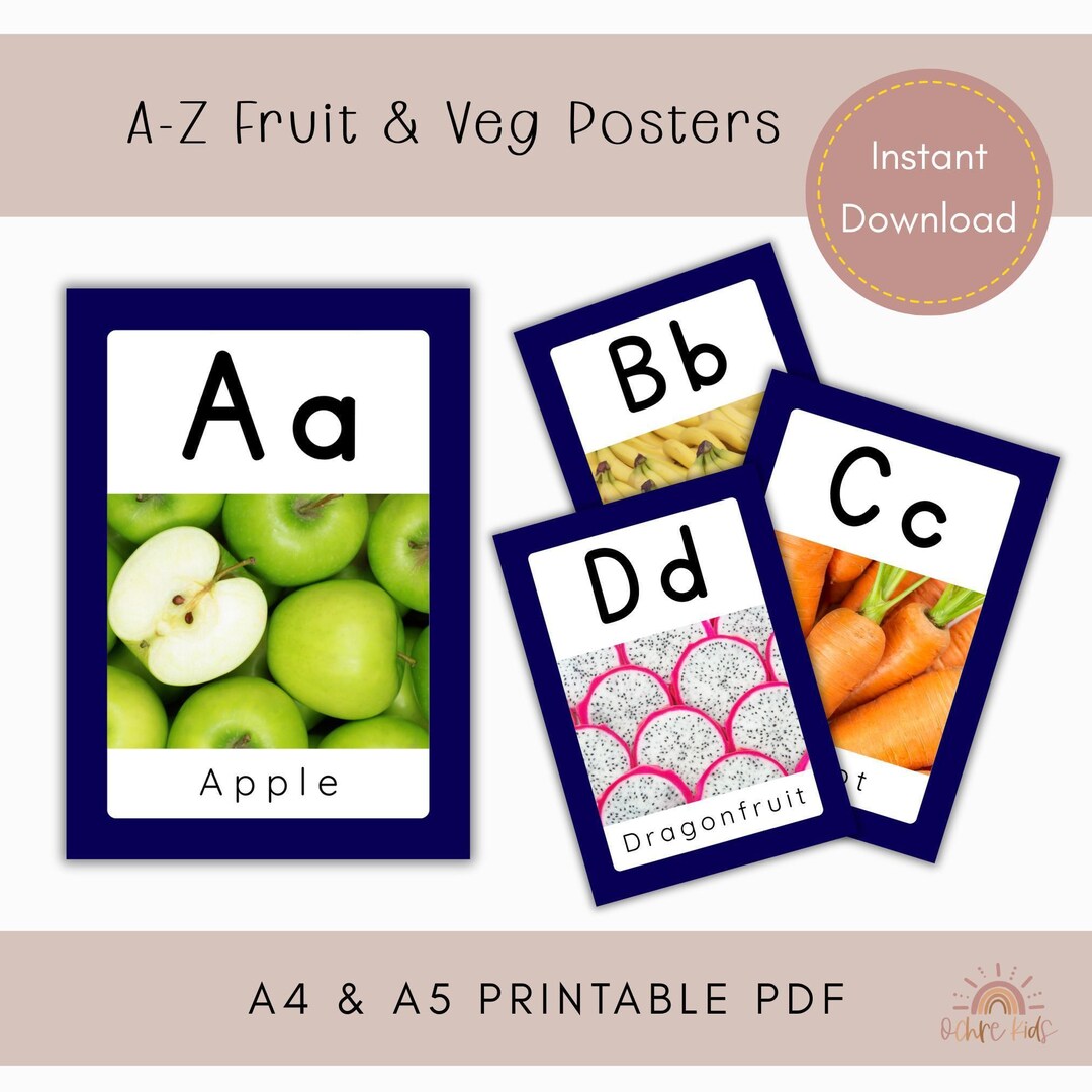 Fruit and Vegetable ABC Poster – Printable A-Z Alphabet Poster for ...