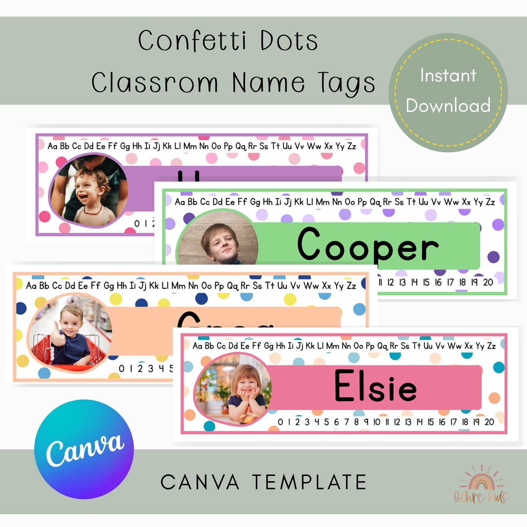 Confetti Dots Classroom Name Tags: Editable Desk Plates, Alphabet ...