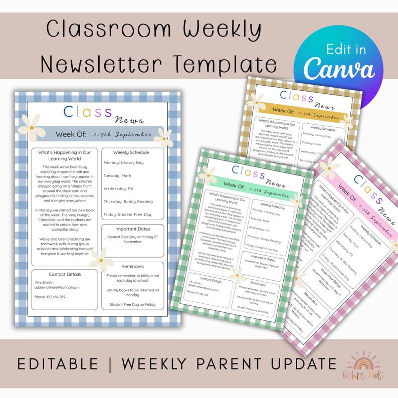 Class Newsletter Template | Weekly School Newsletter Canva Editable ...
