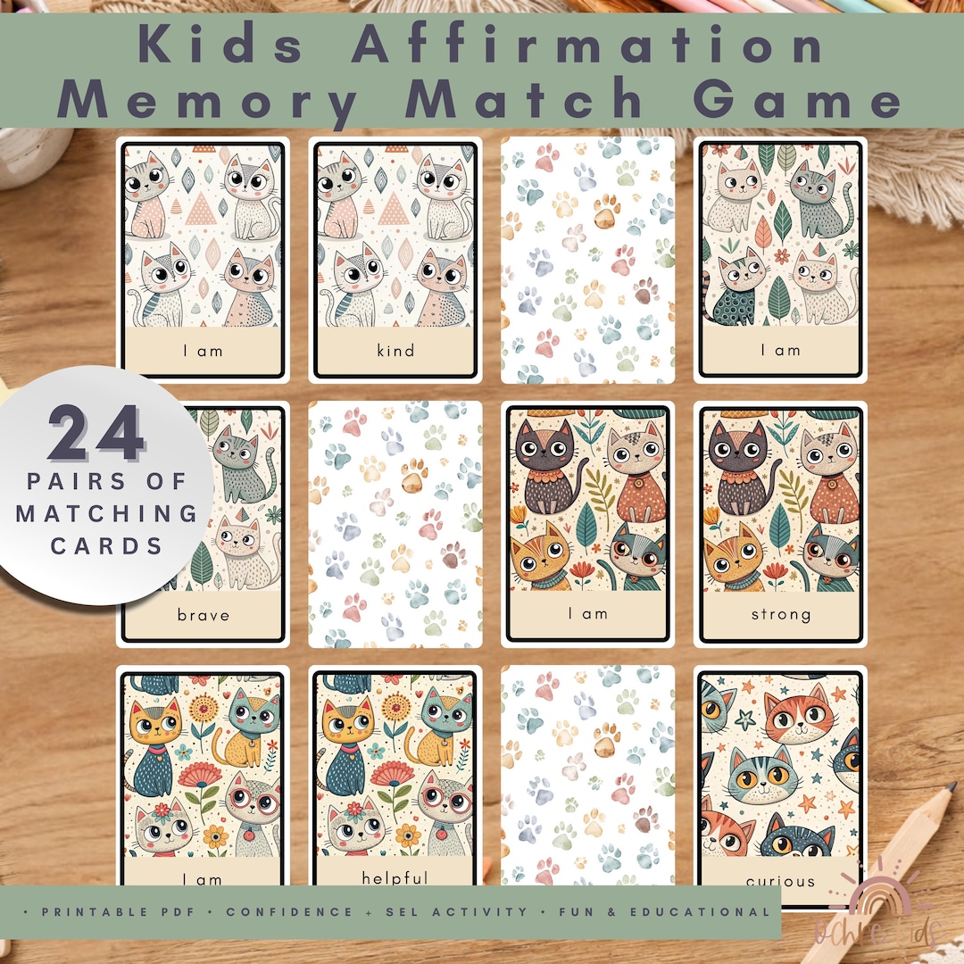 Printable Kids Affirmation Memory Match Game – Confidence Building ...