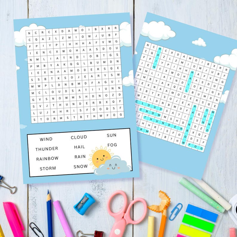 Weather Word Search Printable for Kids Preschool Classroom Resource ...