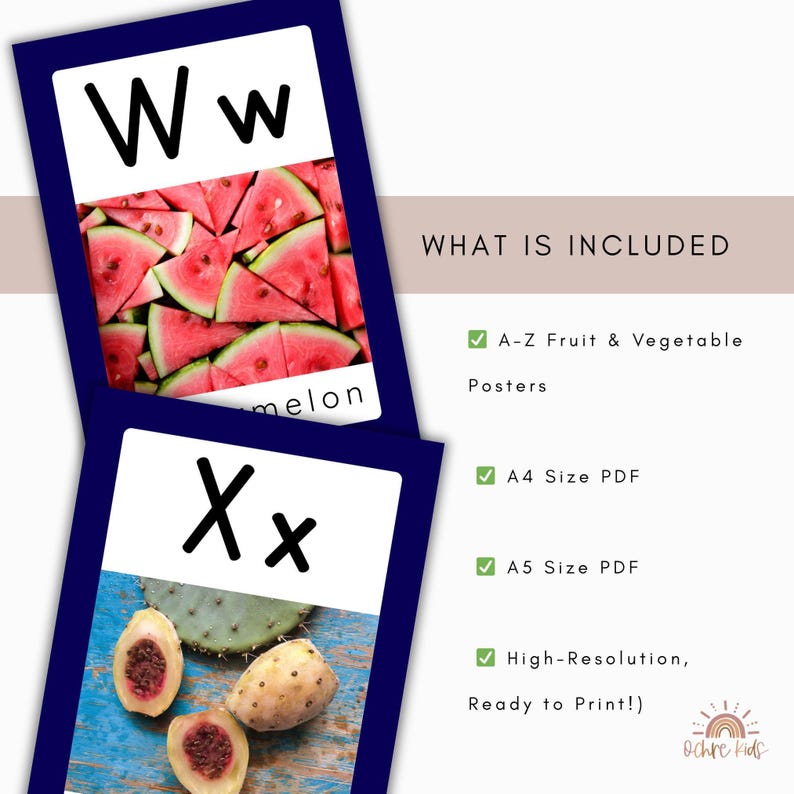 Fruit and Vegetable ABC Poster – Printable A-Z Alphabet Poster for ...