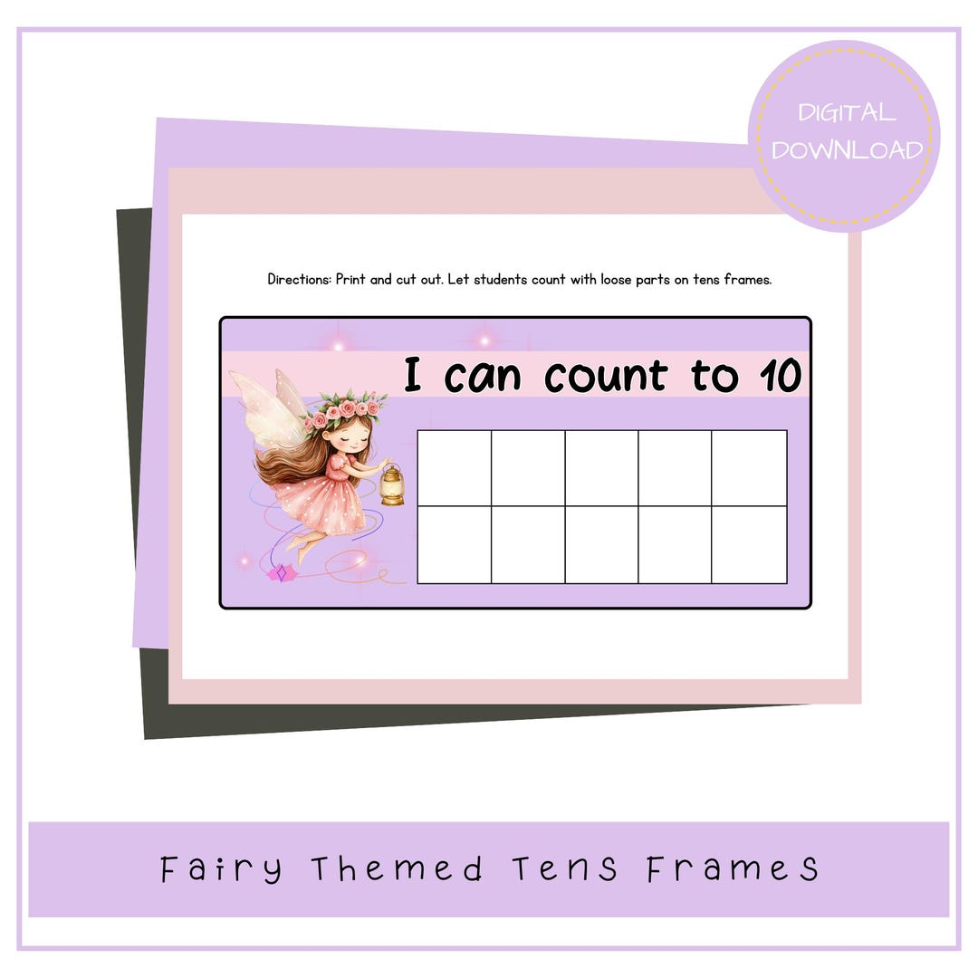 Fairy Themed Early Years Tens Frame Printable Math Cards, Number Sense ...