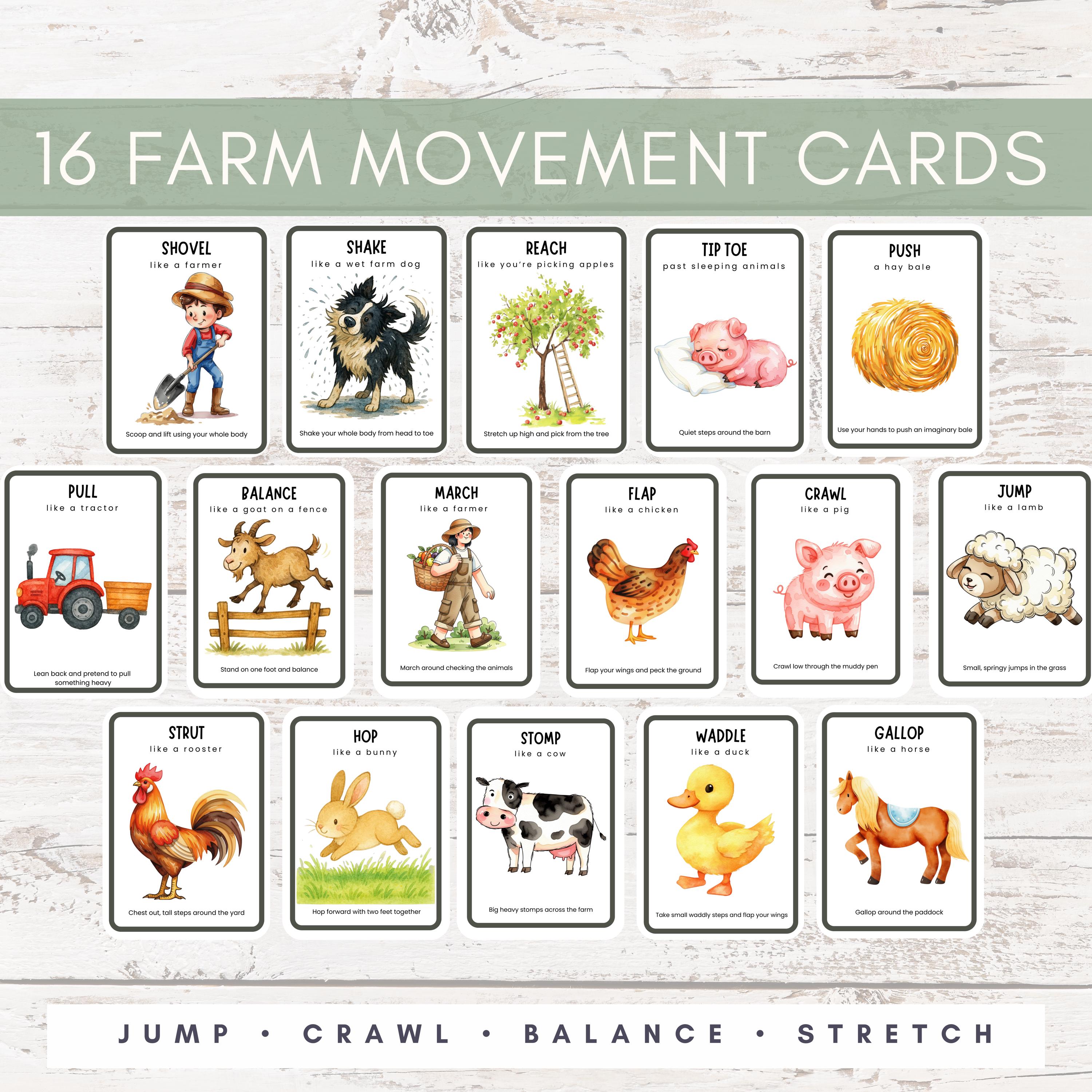 Farm Gross Motor Movement Cards | Farm Animal Brain Breaks | Preschool ...