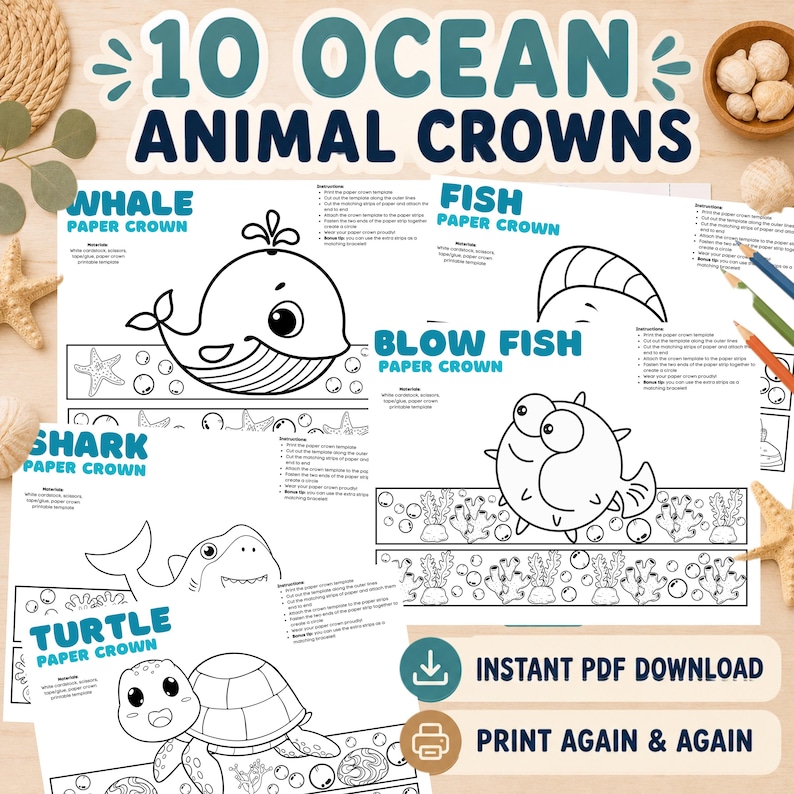 Under the Sea Craft Printable, Ocean Animal Paper Crown Craft ...