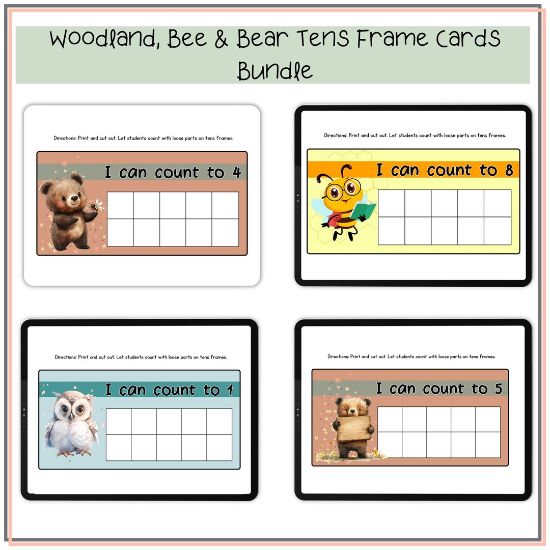 Woodland, Bee & Bear Tens Frame Cards Bundle | Counting Mats for ...