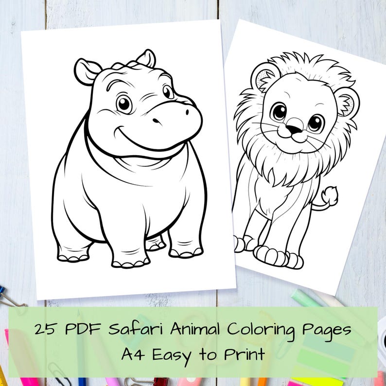 Safari Animal Coloring Pages, Printable Coloring Book Pdf, Kids ...