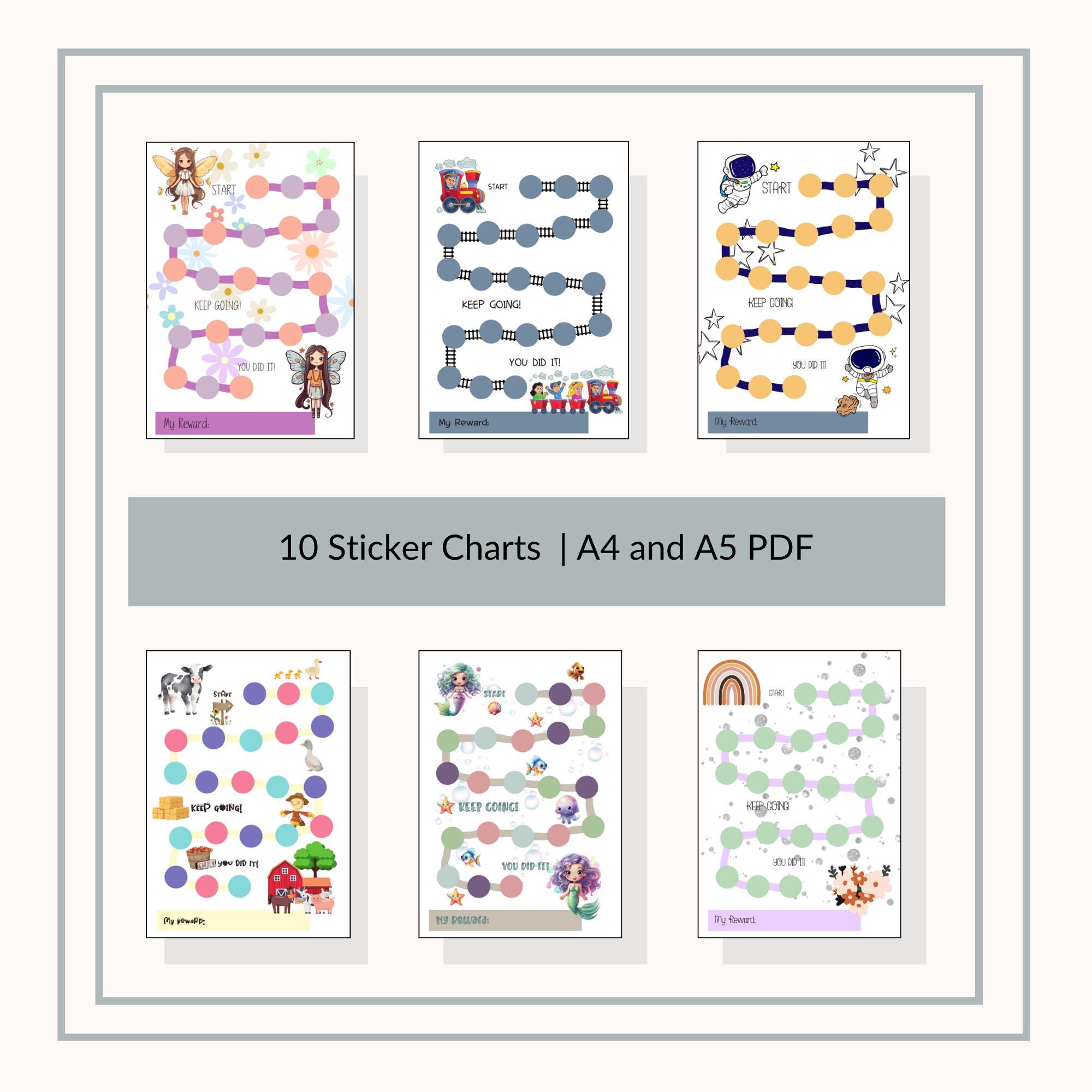 Printable Sticker Reward Charts, Preschool Sticker Chart, 10 Pack A4 ...