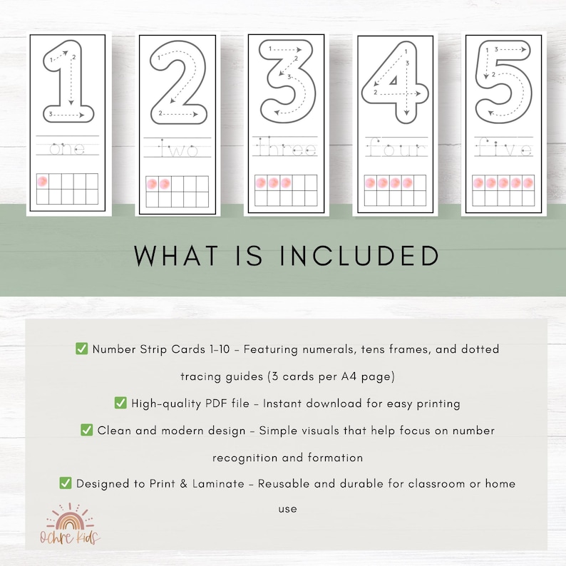1–10 Number Strip Cards | Tens Frame | Writing Numerals | Counting ...