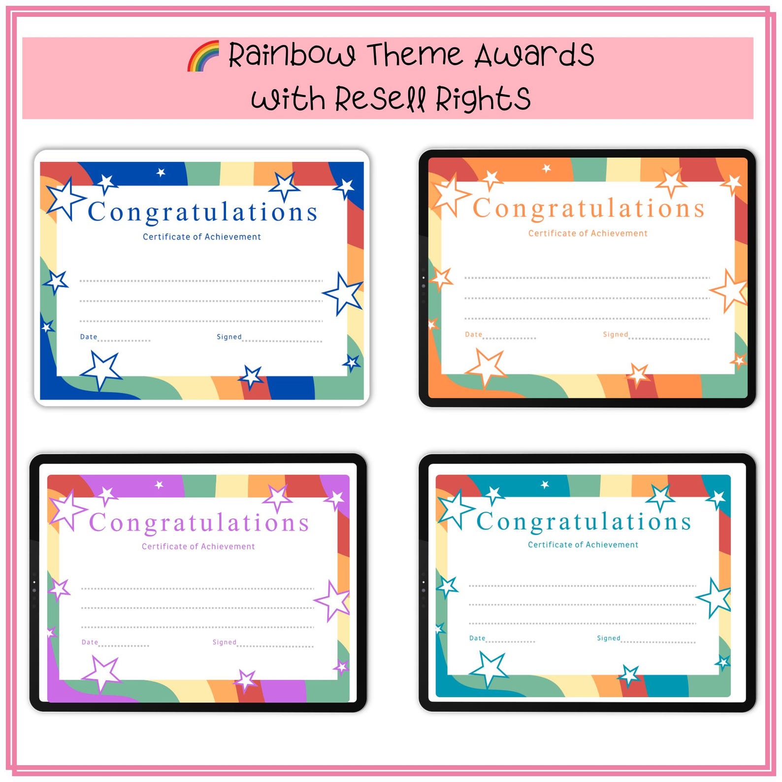 Rainbow Theme A5 Awards | Editable Canva Template + PDF and PNG | Mrr ...
