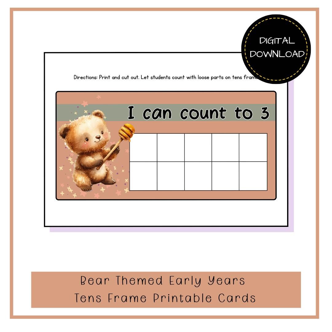 Bear Ten Frame Math Cards | Counting 1–10 Printable | Preschool and ...