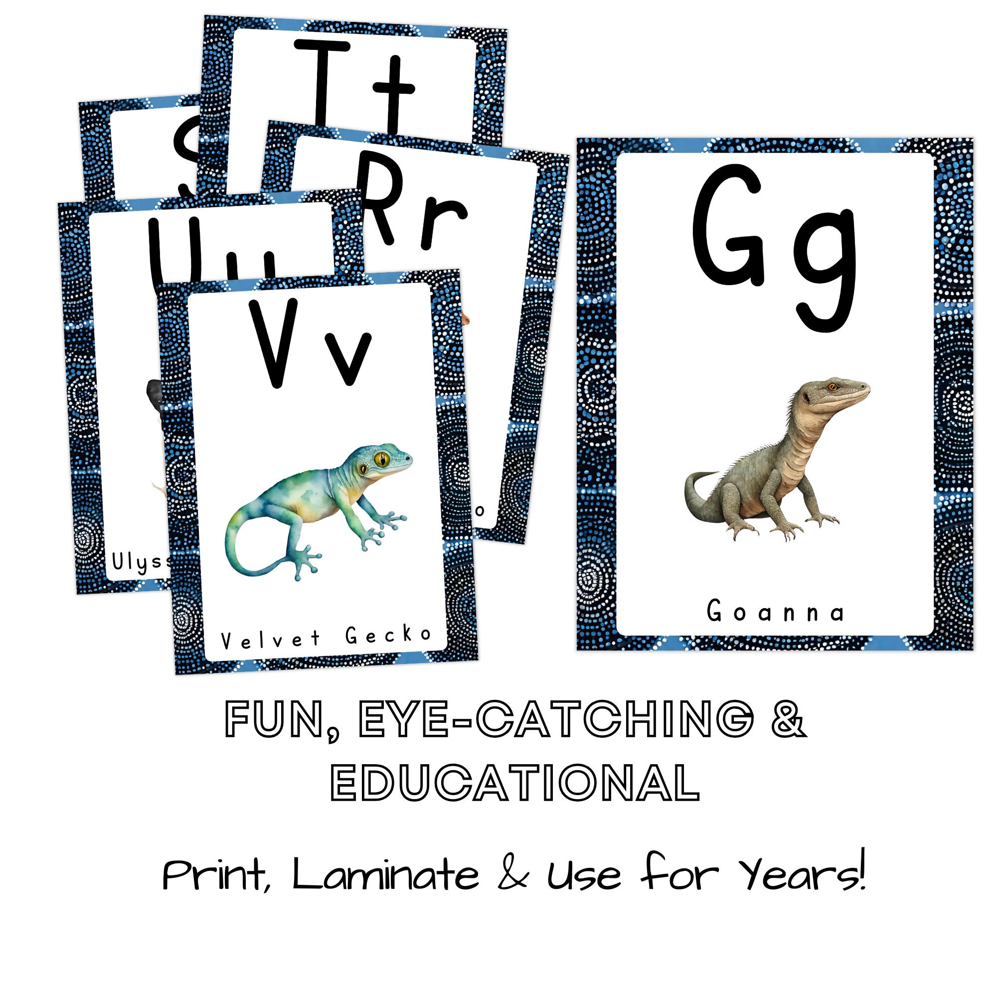 Australian Animal ABC Printable Cards – Indigenous-inspired Blue Theme ...