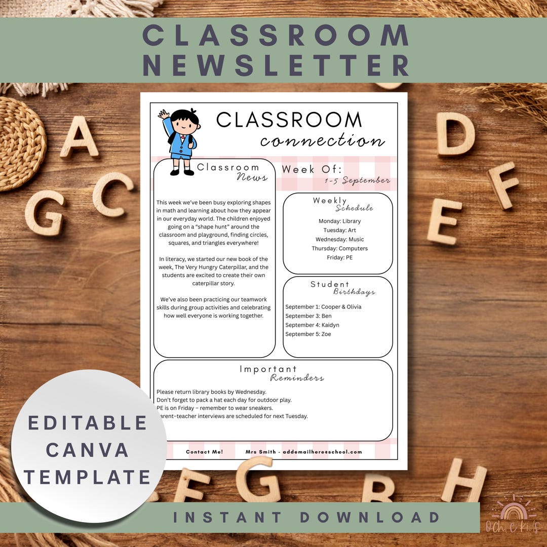 Editable Classroom Newsletter Template | Weekly Teacher Parent ...