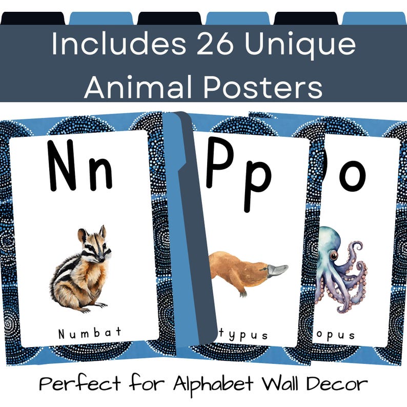 Australian Animal ABC Printable Cards – Indigenous-inspired Blue Theme ...