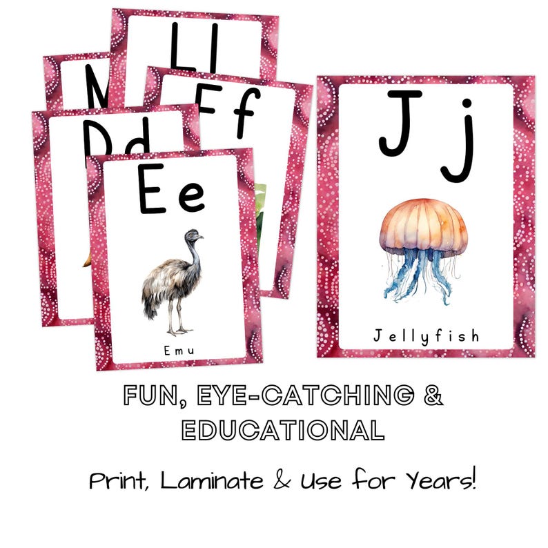 Australian Animal ABC Printable Cards – Indigenous-inspired Pink Theme ...