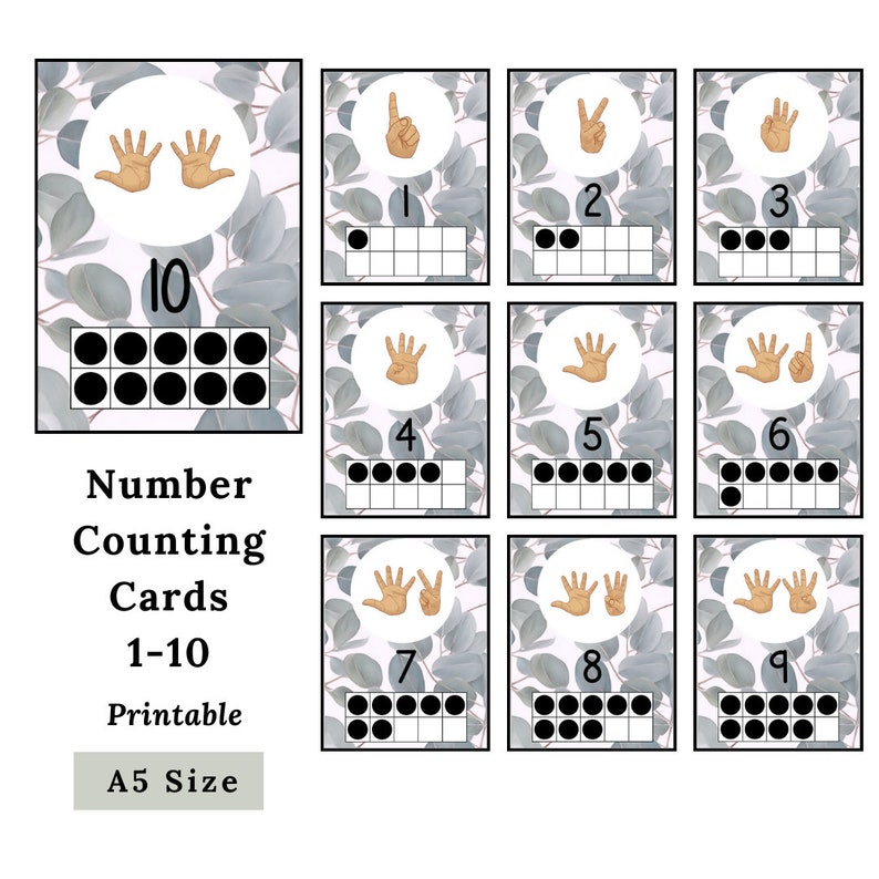 Number Cards 1-10, Ten Frame, Preschool Counting Flash Cards, Number ...