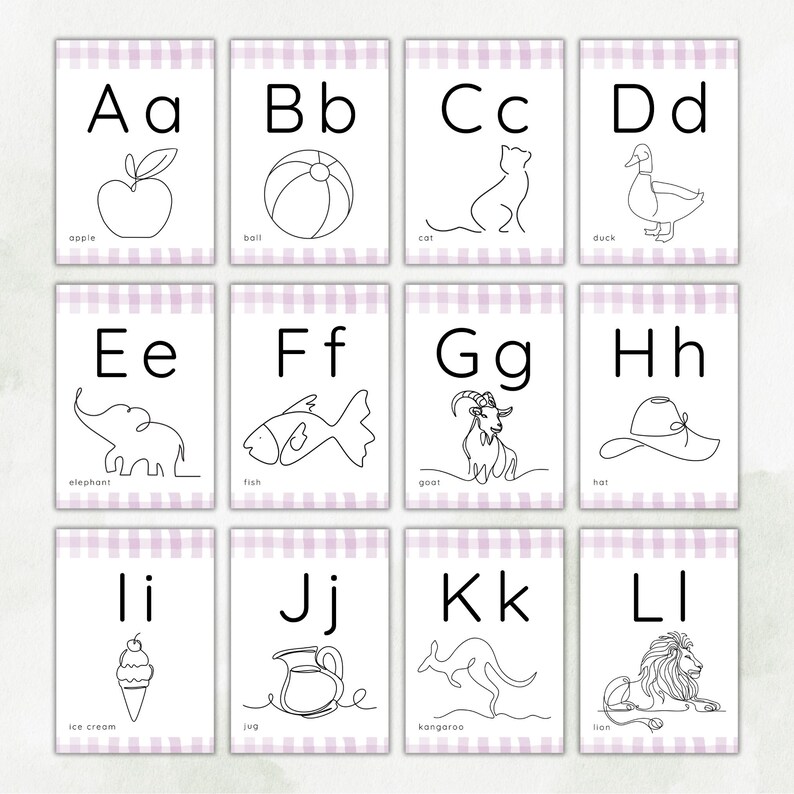 Number Poster and A-Z Alphabet Poster Pink Gingham 0-20 Number Line ABC ...