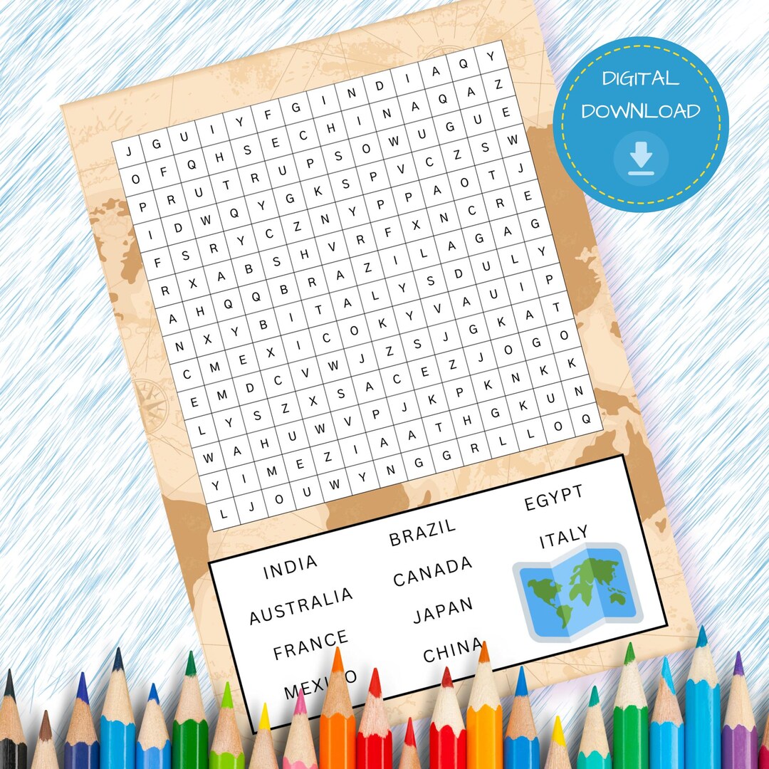 Countries Word Search Puzzle: Kids Printable Activity (A4 PDF Download ...