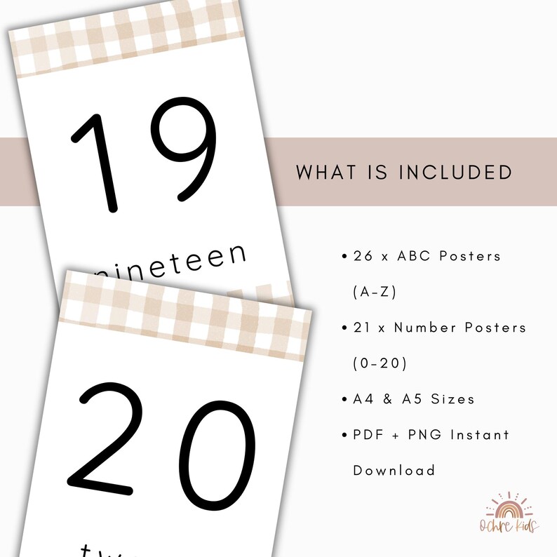 ABC Alphabet & 0–20 Number Posters Bundle, Gingham Classroom Wall Decor ...