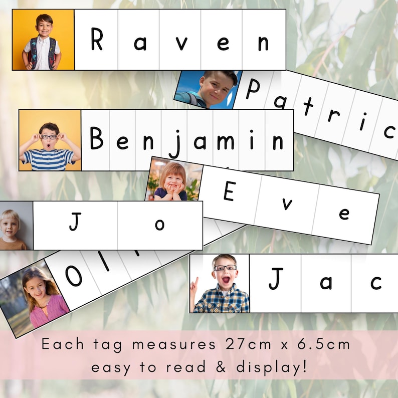 Preschool Photo Name Tags Template | Editable Square Letter Design ...