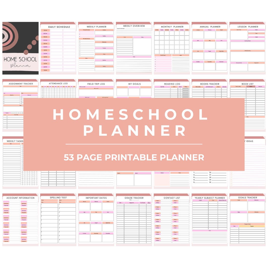Homeschool Planner Printable Bundle: 53-page Lesson Planner (PDF) - Etsy