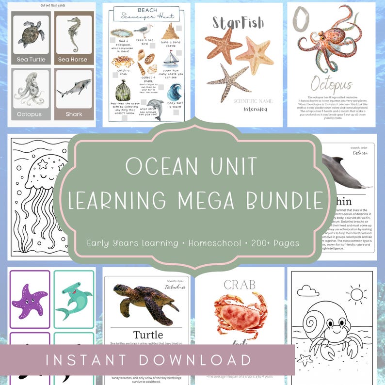 Ocean Learning Bundle | 200+ Pages Printables for Preschool ...