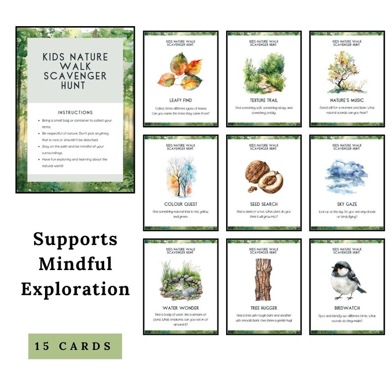 Nature Scavenger Hunt Printable for Kids | 15 Outdoor Activity Cards ...