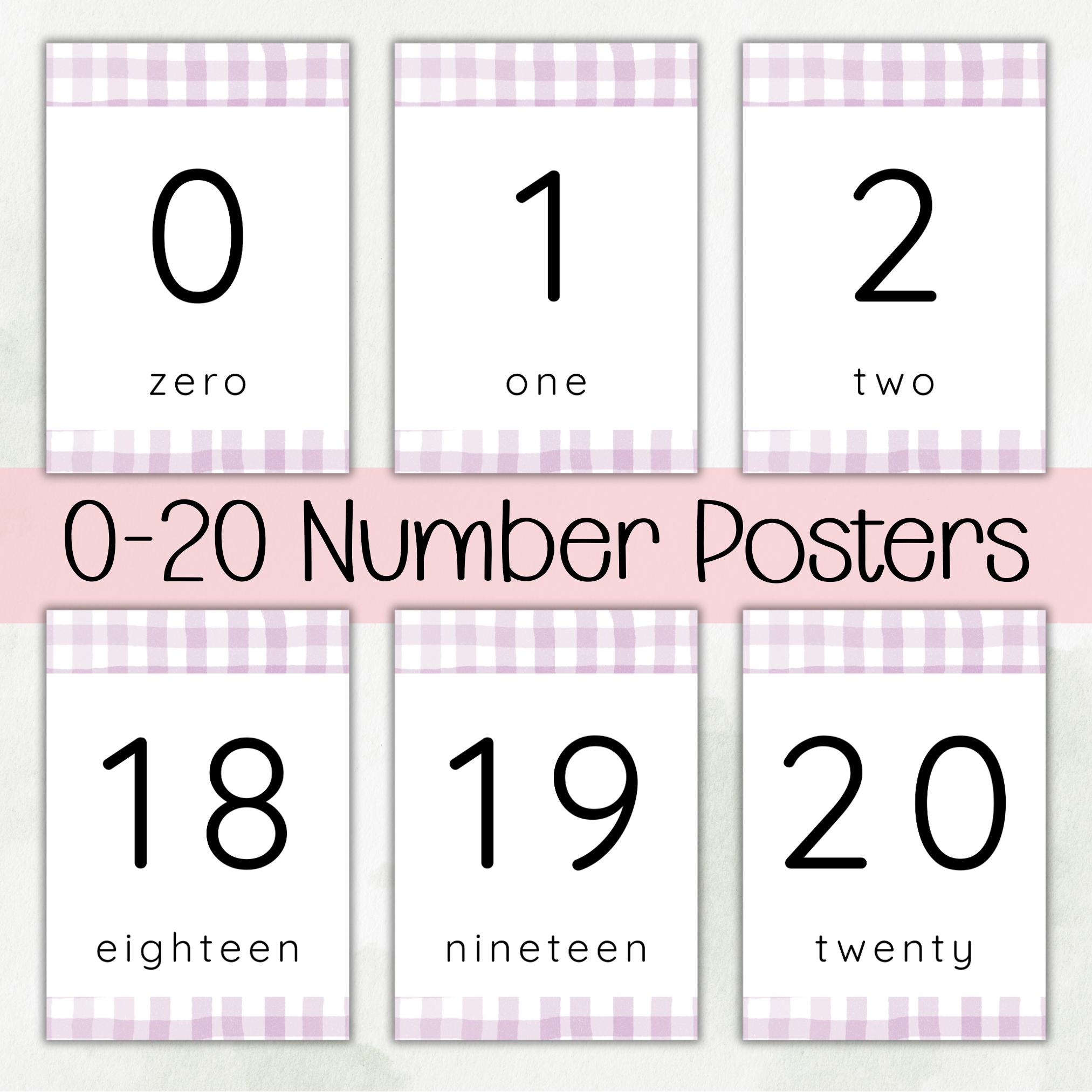 Number Poster and A-Z Alphabet Poster Pink Gingham 0-20 Number Line ABC ...