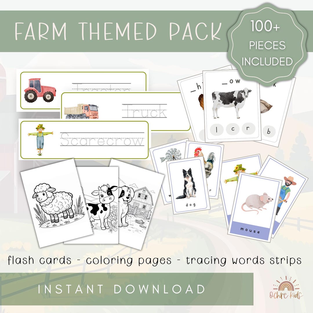 Farm Theme Letter Tracing Worksheet for Kids Printable Farm Flash Cards ...