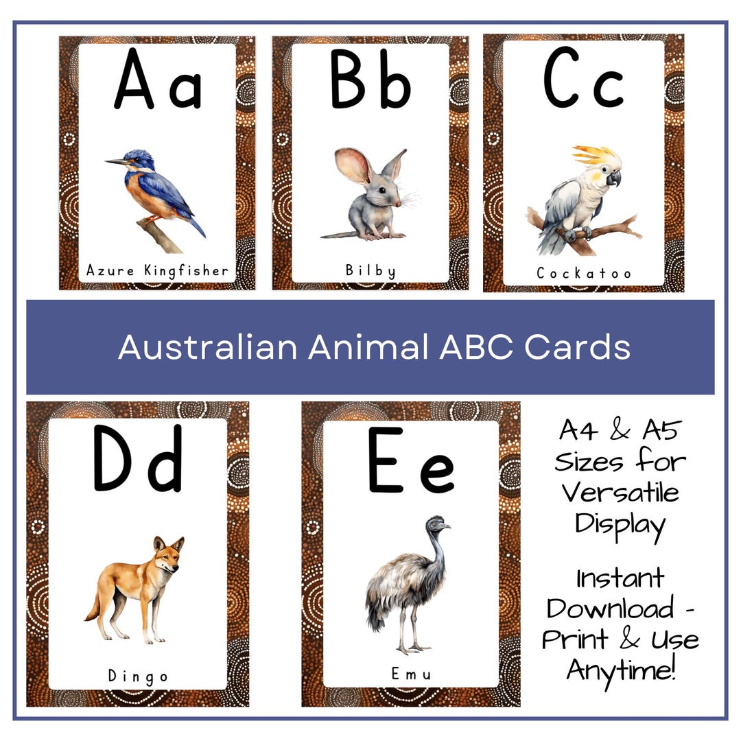 Australian Animal ABC Cards: Dot Painting Flashcards (digital Download ...