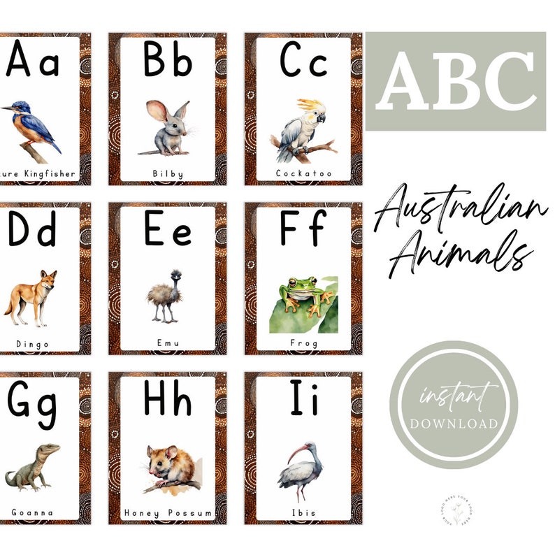 AUSTRALIAN ANIMAL ABC Posters Vibrant Classroom Decor Australian Animal ...