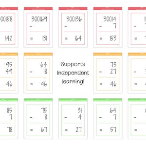 100 Subtraction Flash Cards for Kids Printable PDF and PNG | 6 Levels ...