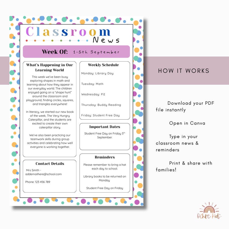 Classroom Newsletter Template Editable, Weekly Parent Update Canva ...