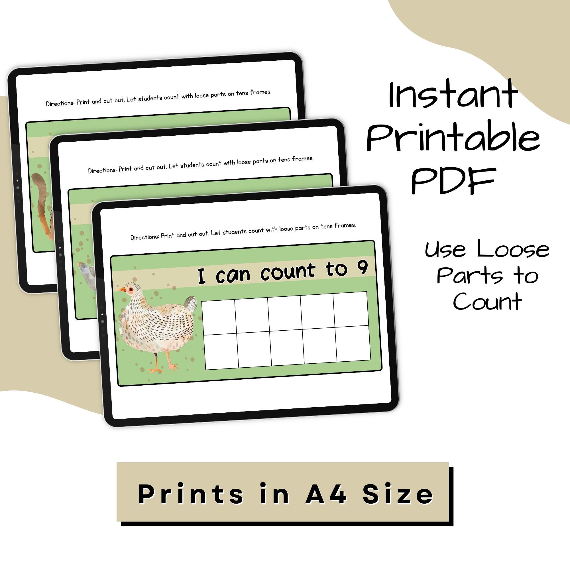 Farm Animal Ten Frame Math Cards | Counting 1-10 Printable | Preschool ...