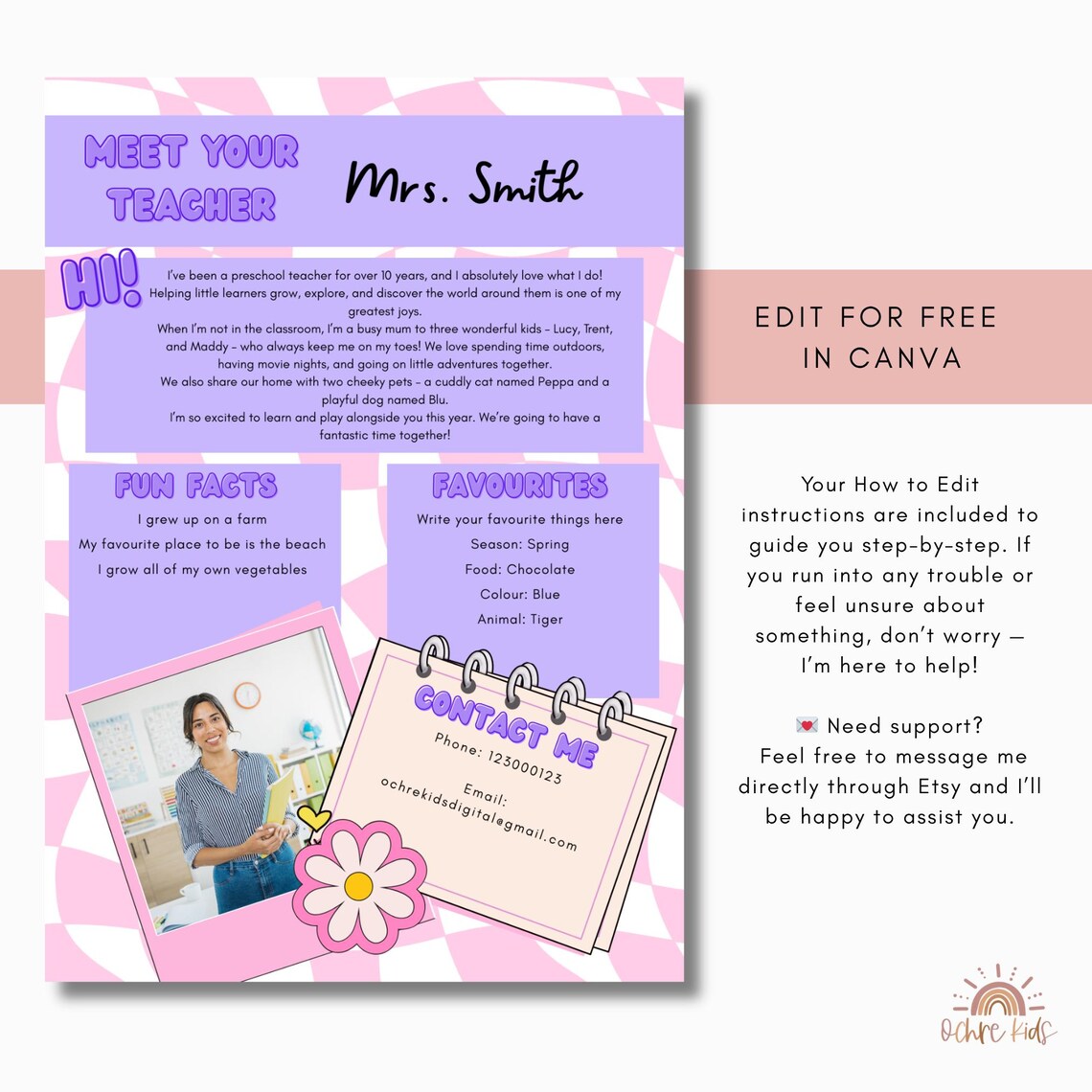 Editable Meet Your Teacher Template: Preschool Introduction, Canva ...