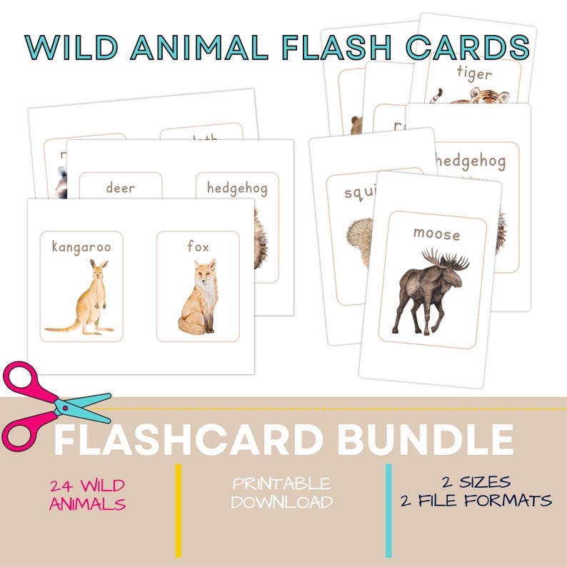 Wild Animal Flash Cards: Montessori Learning Printables (PDF) - Etsy