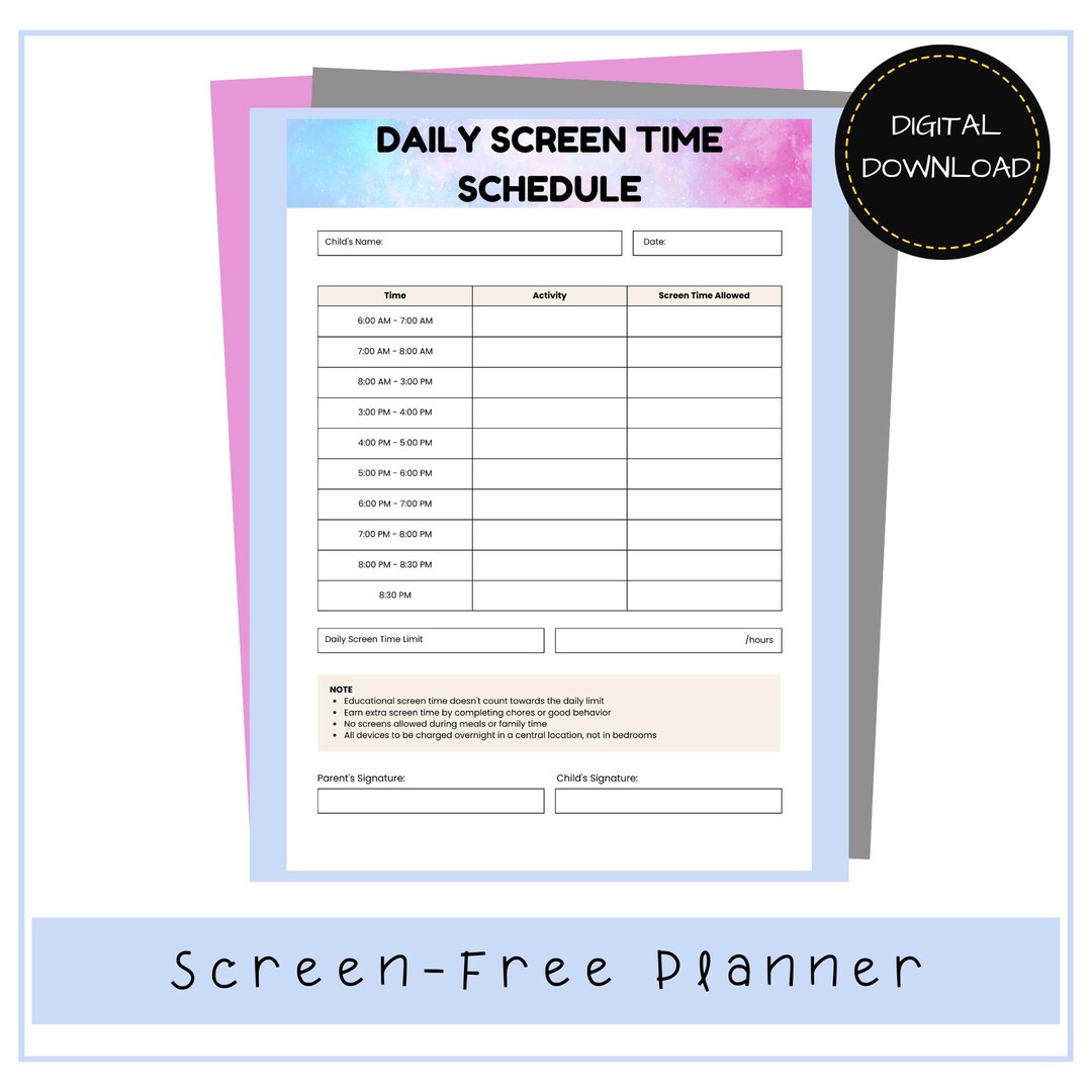 Screen Time Planner for Kids & Families - Printable PDF Planner - Etsy