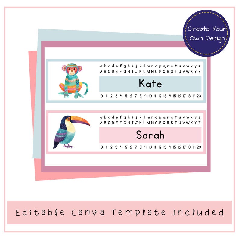 Editable Jungle Theme Name Tags for Preschool | Desk Name Plates With ...