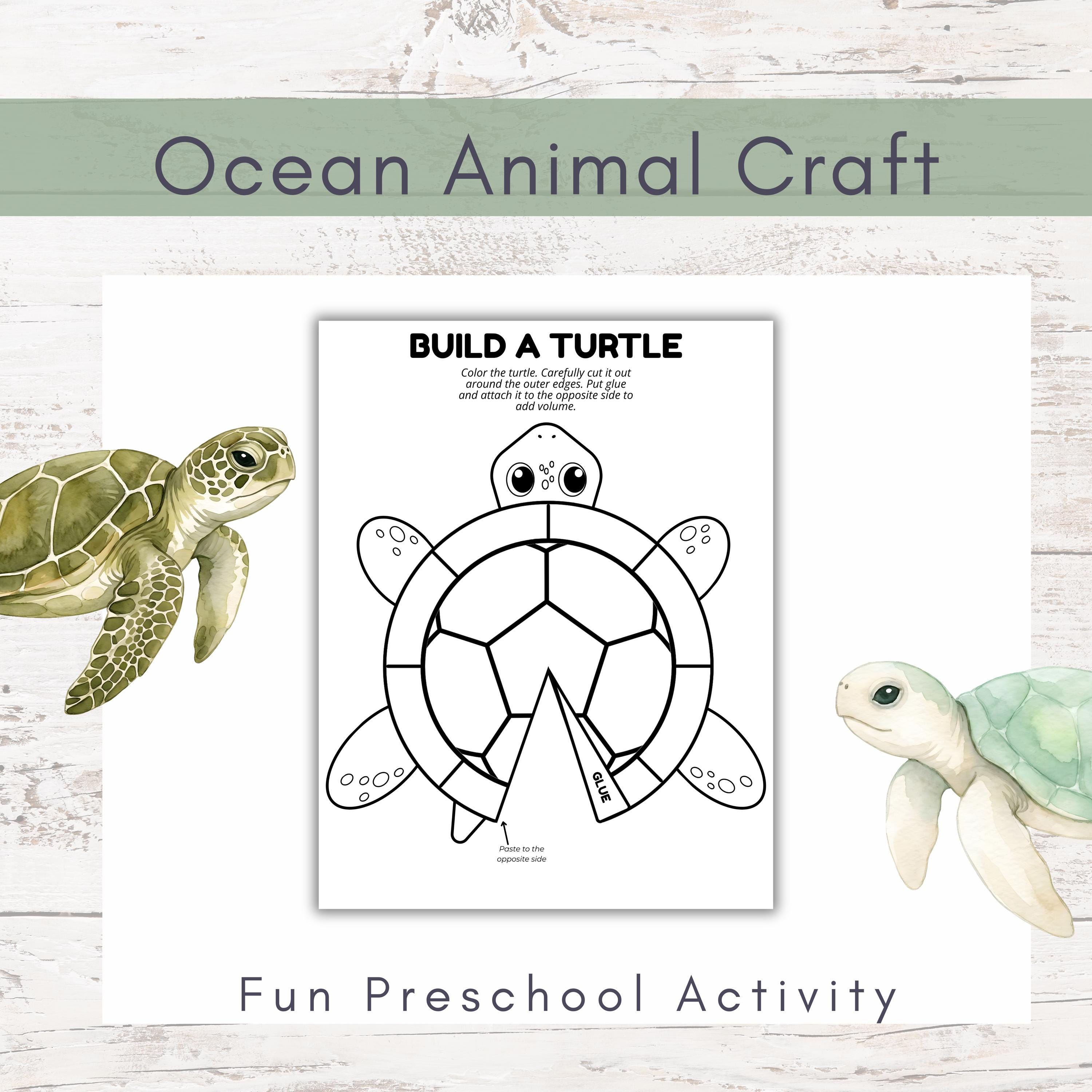 Build a Turtle Craft Printable | Ocean Animal Cut and Paste Activity ...