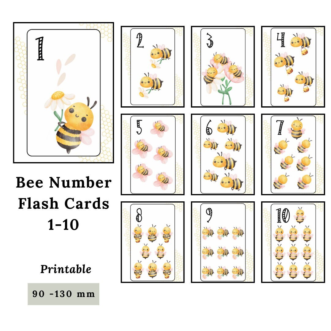 BEE Number Flashcards, Numbers 1-10, Counting Flashcards, Digital ...
