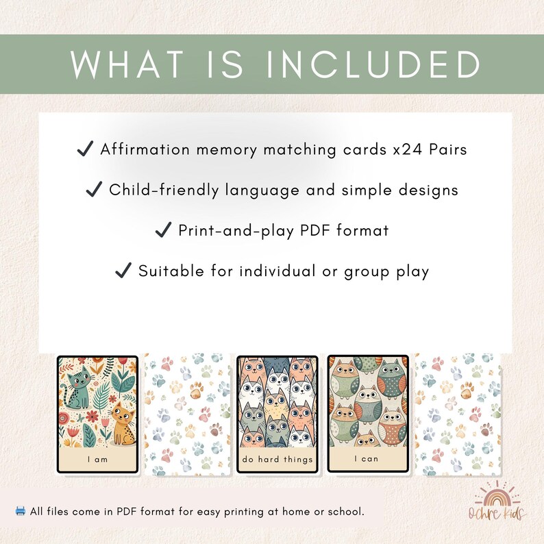 Printable Kids Affirmation Memory Match Game – Confidence Building ...