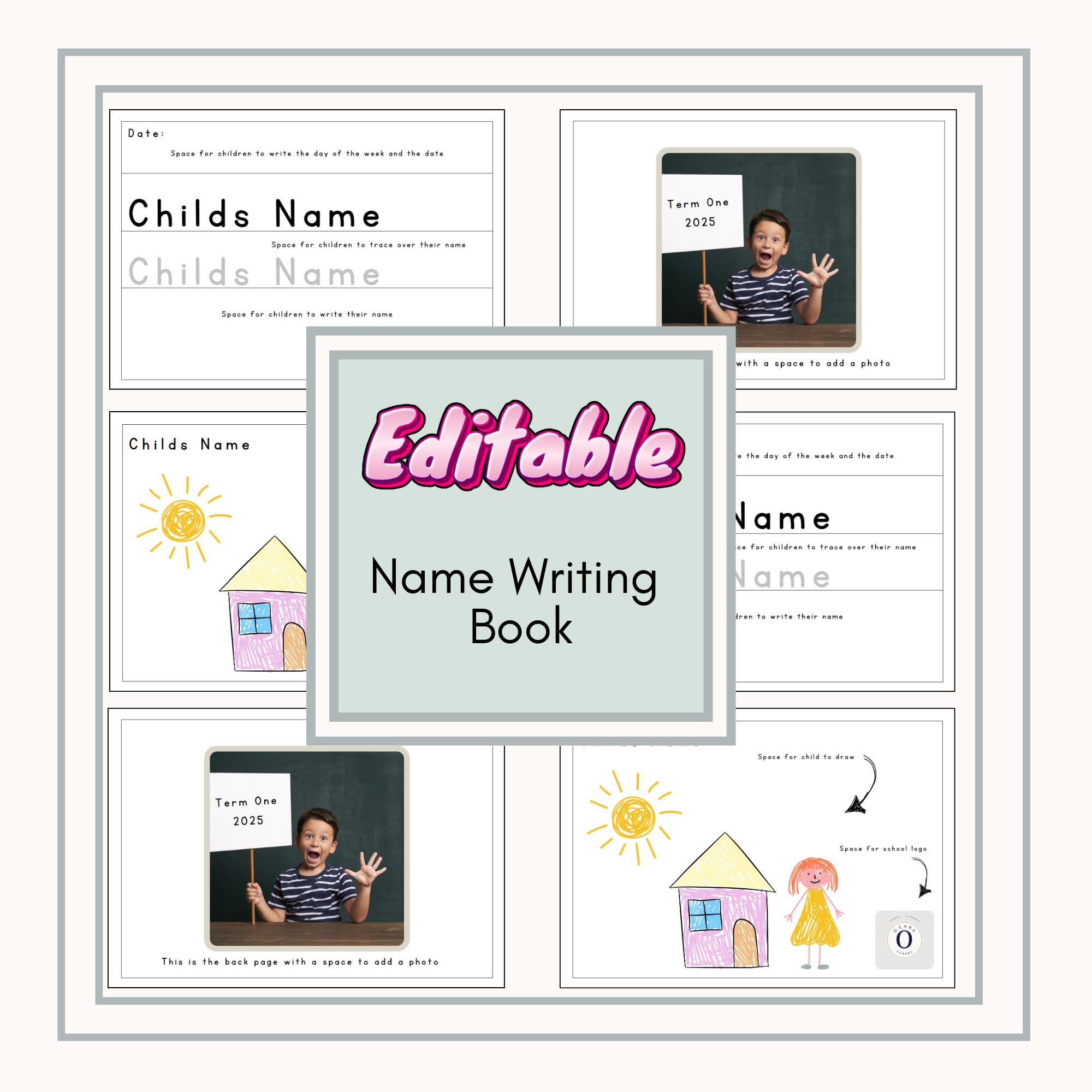 Name Writing Books, Editable in Canva, Practice Handwriting Preschool ...