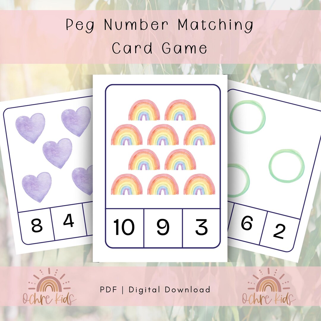 Learn Numbers 1-10 With Watercolour Images | Peg Number Matching Card ...