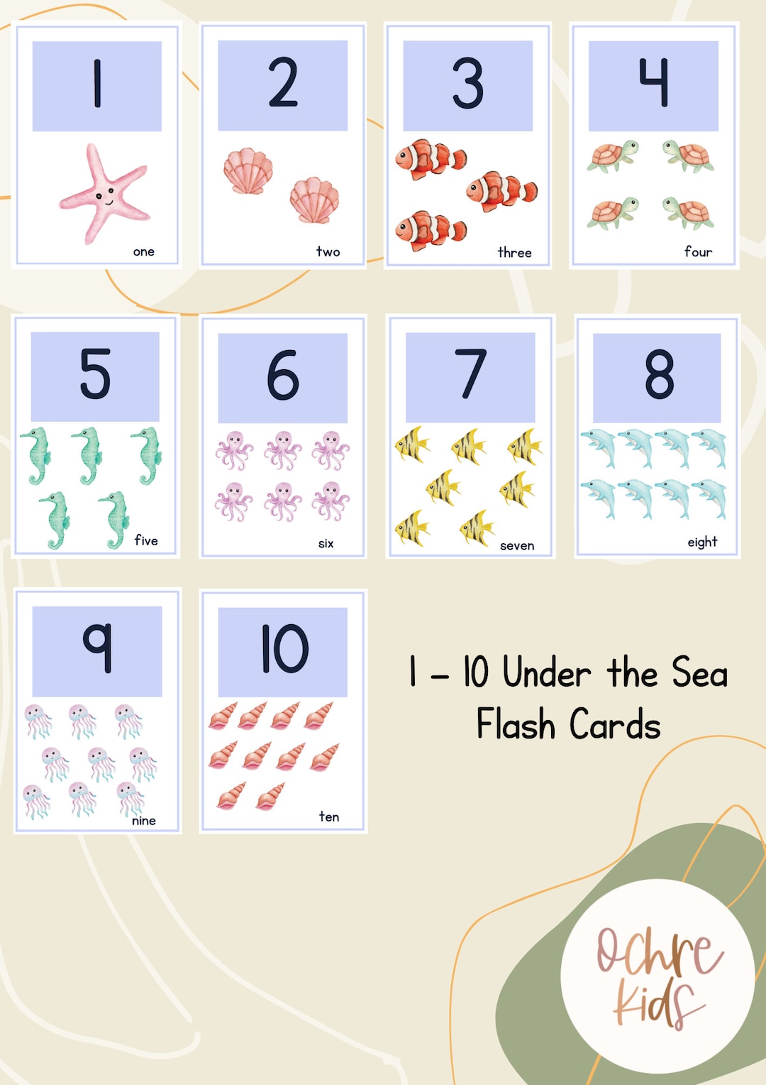 Number Flash Cards 1-10 Under the Sea - Etsy