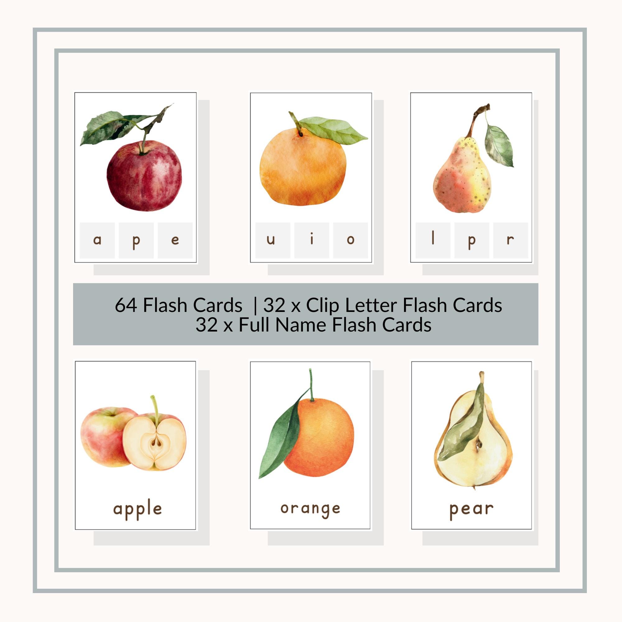 Printable Flash Cards for Preschool Alphabet Learning Fruit Design ABC ...