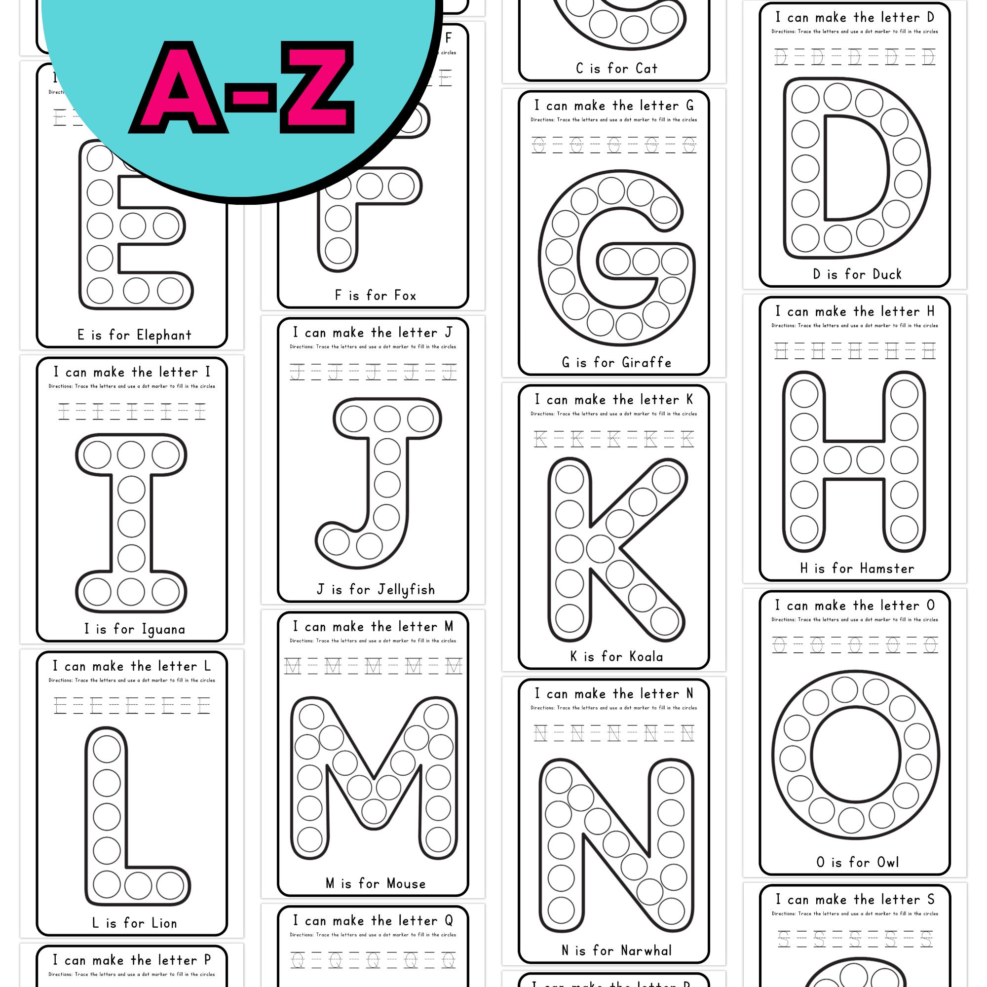 Dot Marker Alphabet Worksheets: Preschool A-Z Letter Learning ...