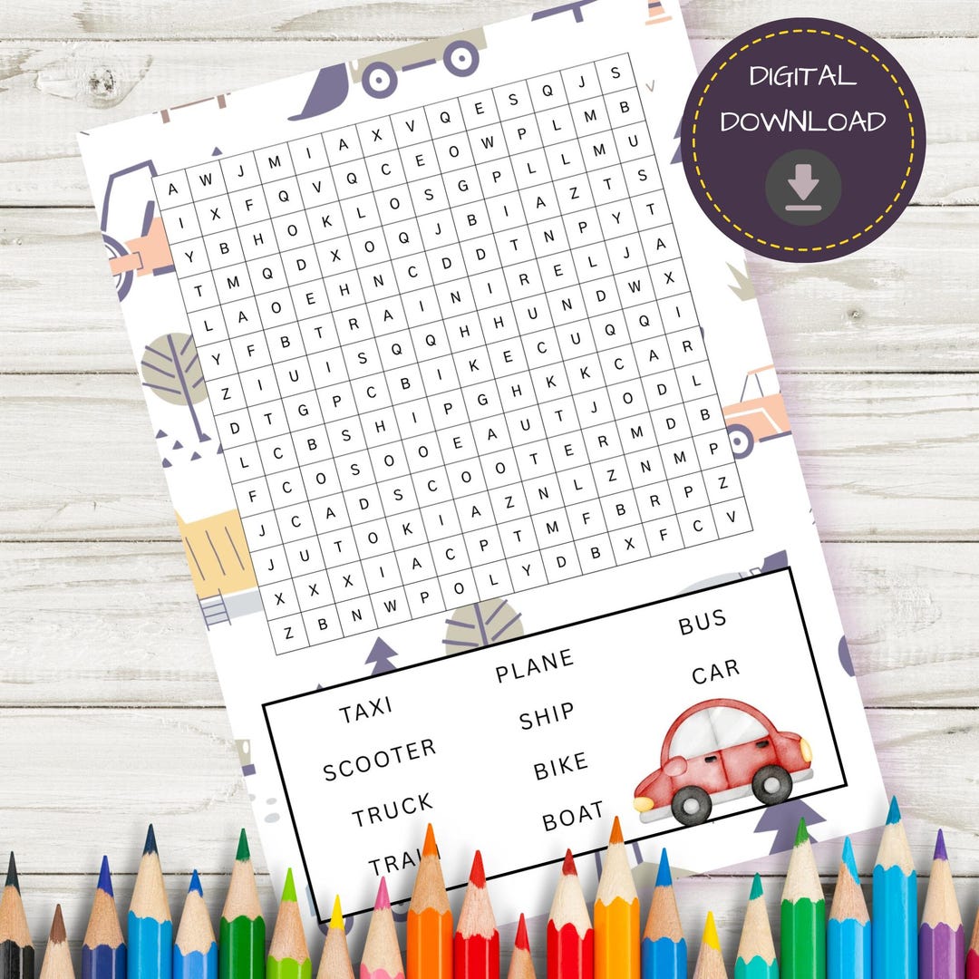 Transport Word Search Puzzle: Kids Classroom Activity (A4 PDF Printable ...