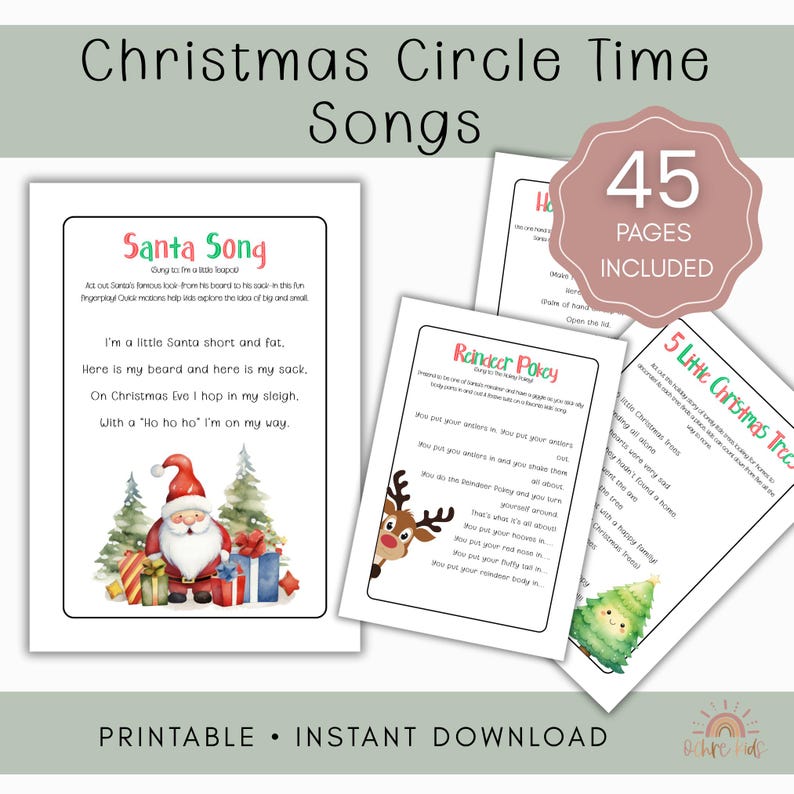 45 Christmas Circle Time Songs: Preschool Teacher Printable (PDF & PNG ...